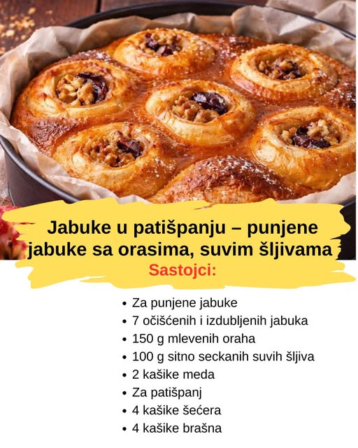 Jabuke u patišpanju – punjene jabuke sa orasima, suvim šljivama