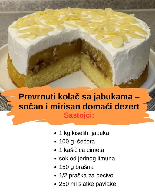 Prevrnuti kolač sa jabukama – sočan i mirisan domaći dezert