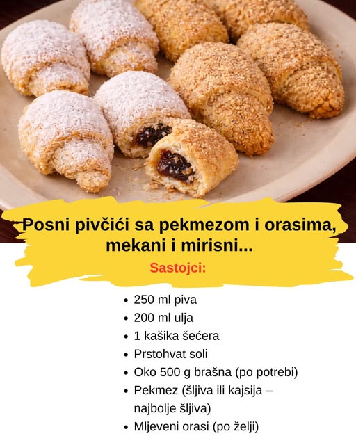 Posni pivčići sa pekmezom i orasima, mekani i mirisni
